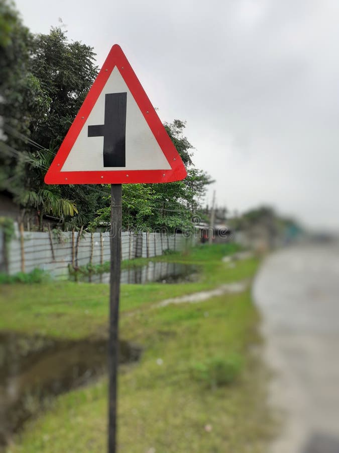 Three Way Junction Warning Sign Board, Intersection Traffic Sign on the ... Three Way Junction Warning Sign Board, Intersection Traffic Sign on the ...