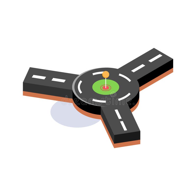 Three Way Road Roundabout with Directional Navigation Indicators Stock ...