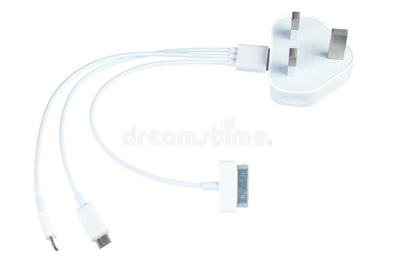 Three Way Usb Phone Charging Cable with Electricity Plug Isolate Stock ...
