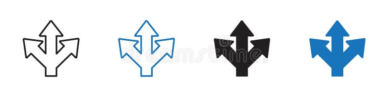 Three Ways Icon Linear Graphics Set Vector in Black Stock Illustration ...