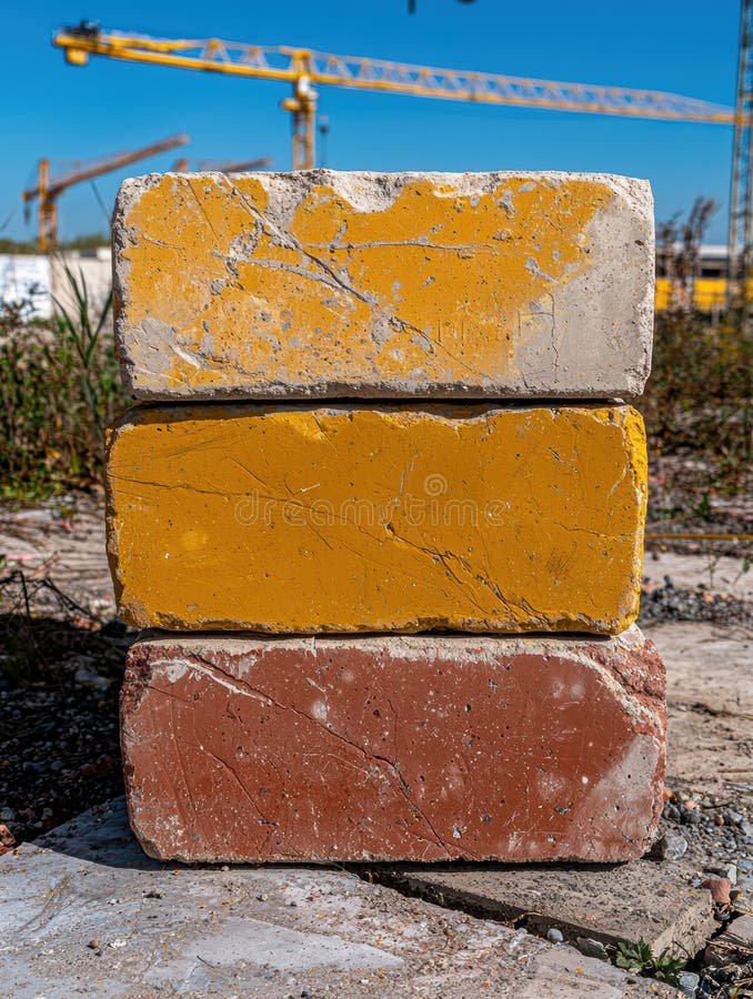 Three Weathered Blocks Stacked on a Construction Site Stock ...