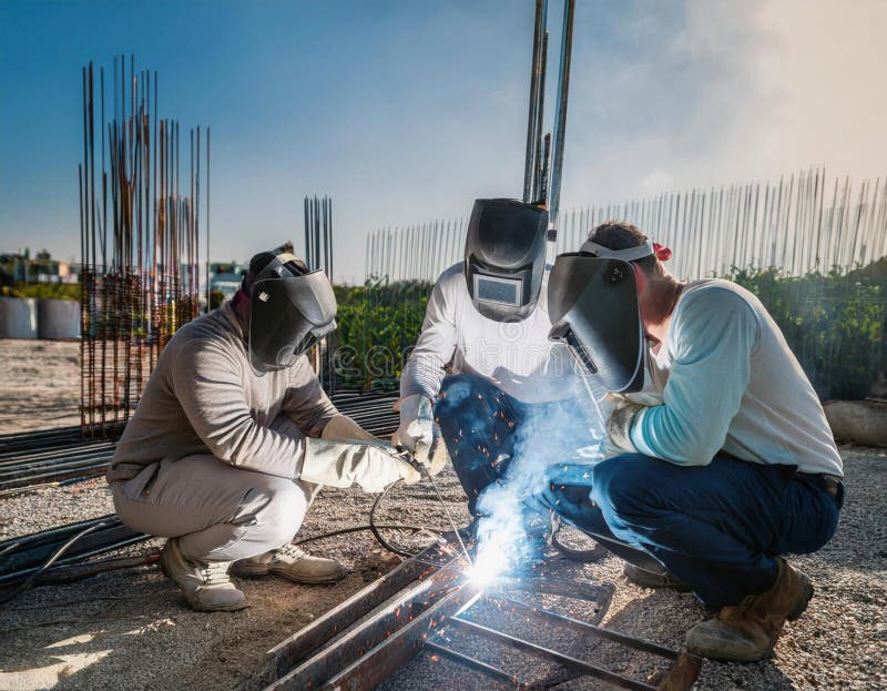 Three Welders Working Together on a Construction Site during Daytime ...