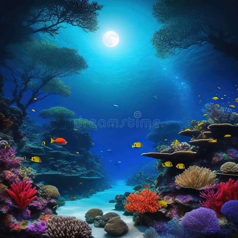 Three Well in the Forest Moon Light Night Stock Illustration ...