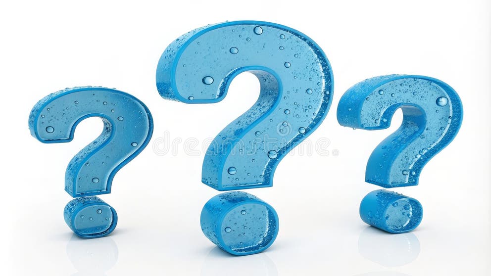 Three Wet Question Marks 3D Render, Blue, Water Droplets, Inquiry Concept, 3D Modeling 3D ...