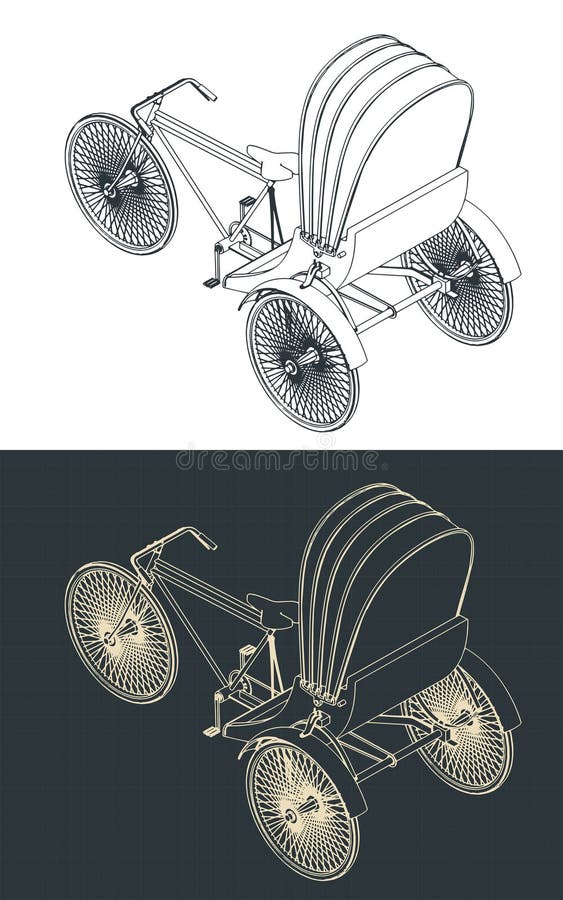 Three Wheeled Man-powered Vehicle Blueprint Stock Illustration ...