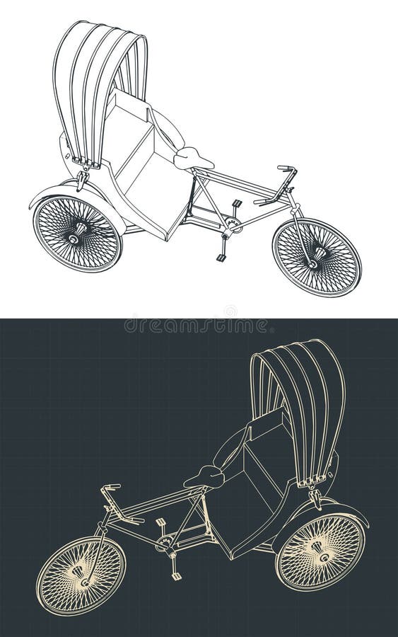 Three Wheeled Man-powered Vehicle Blueprints Stock Vector ...