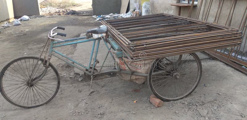A Three Wheeler Trolly Loaded with Steel Frames for Shifting in India ...
