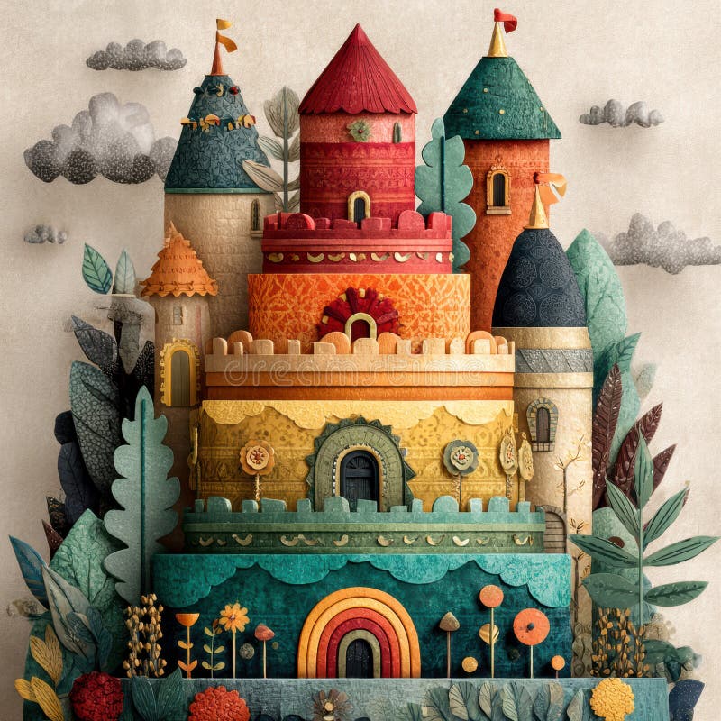 Three Whimsical Castles on a Fantastical Setting, Each with Unique ...