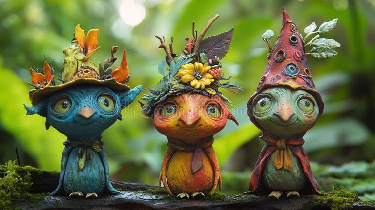 Three Whimsical Characters in Colorful Hats - Fun and Playful ...