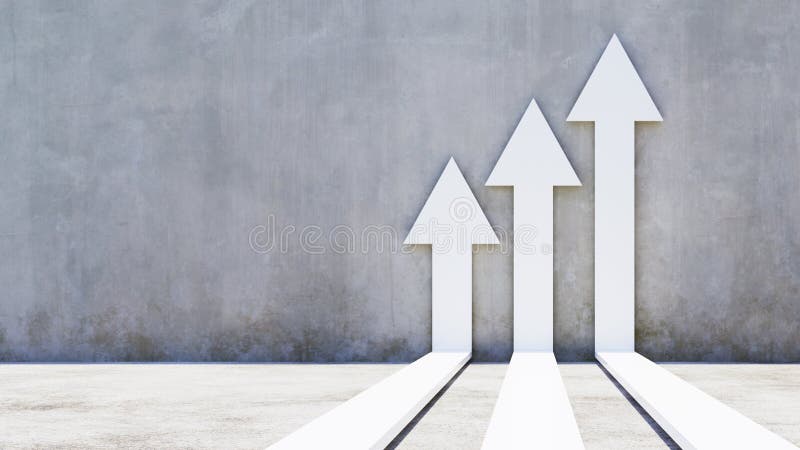 Three White Arrow Going Up, 3d Rendering Stock Illustration ...