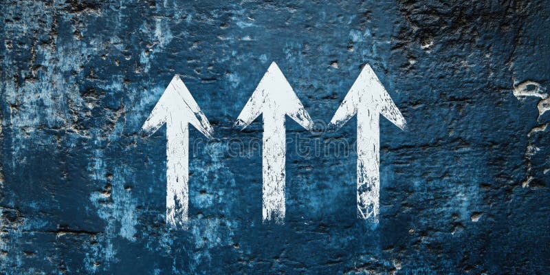 Three White Arrows Pointing Upwards on a Textured Blue Wall ...