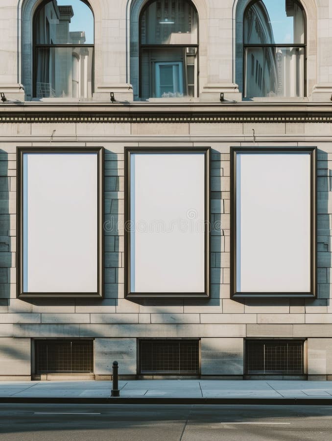 Three White Banners are Hanging on a Building Stock Photo - Image of ...