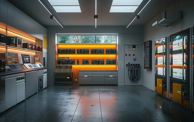 Three White Battery Storage Units in a Modern Homes Entryway Stock ...