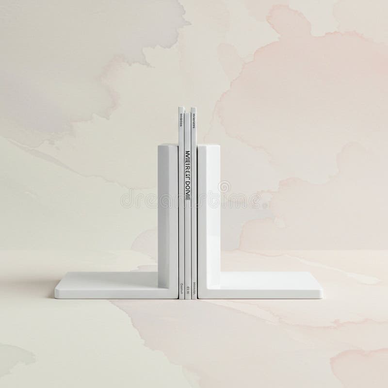 Three White Books with Visible Spines are Supported by Minimalist White ...