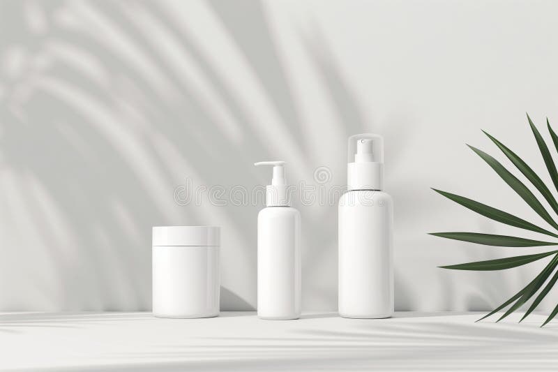 Three White Bottles of Cosmetics on Marble Counter Stock Illustration ...