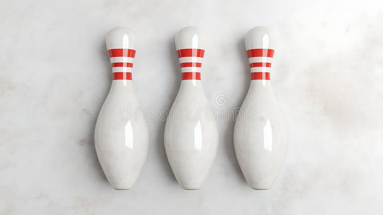 Three White Bowling Pins with Red Stripes on Marble Background Stock ...