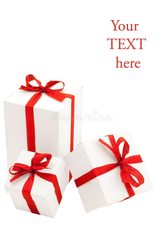 Three White Boxes with Red Bows Stock Photo - Image of xmas, christmas ...