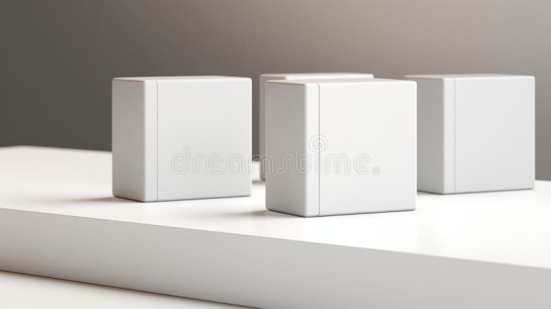 Three White Boxes on a Table with Light, AI Stock Photo - Image of ...