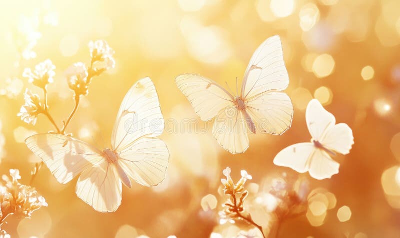 Three White Butterflies Flying in the Sun Stock Illustration ...