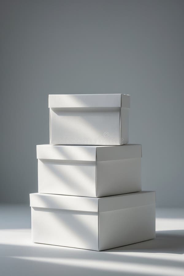 Three White Cardboard Boxes Stacked Together Stock Image - Image of ...