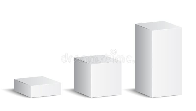 Three White Carton 3d Box. White Vertical Cube. Box Package Mockup ...