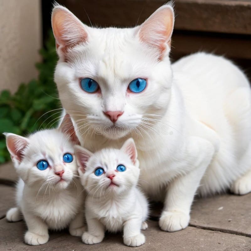 Three White Cats with Blue Eyes Pets, AI Generated Image Stock ...