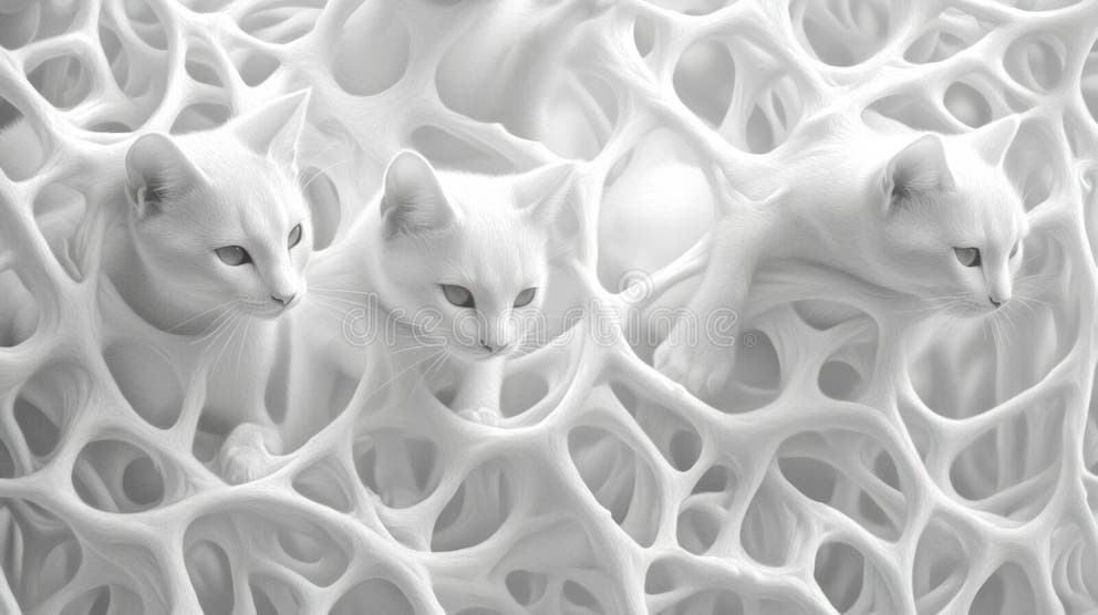 Three White Cats are in a Pattern of Holes and Mesh, AI Stock Image ...