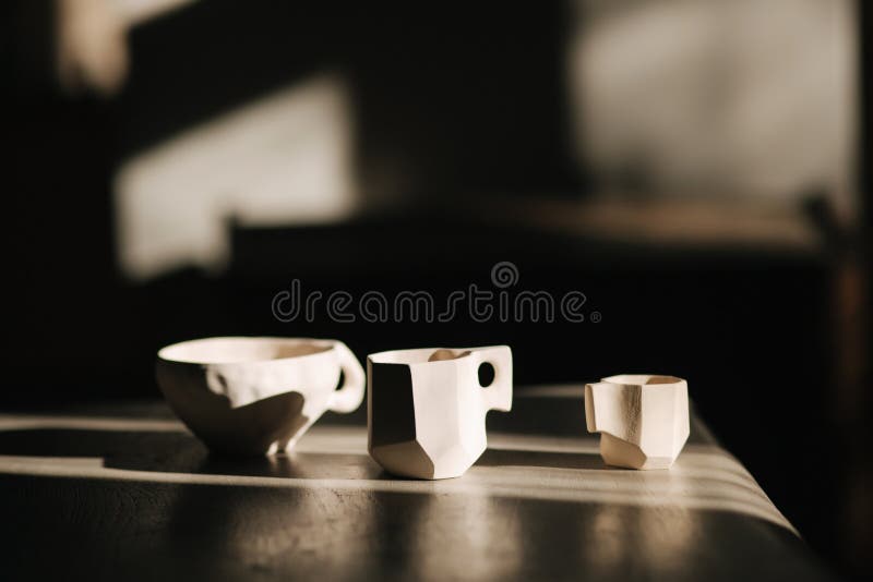 Three White Ceramic Cup Different Sizes on the Table Stock Photo ...