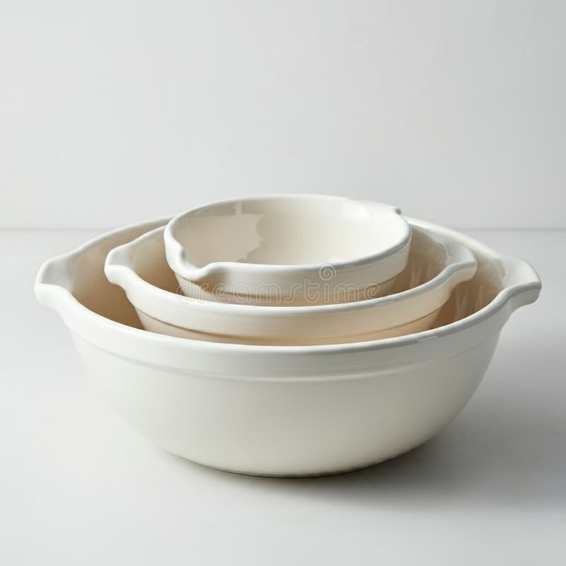 Three White Ceramic Mixing Bowls are Neatly Nested Together on a White ...