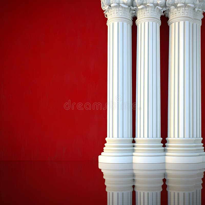 Three White Classical Columns Red Wall Background Stock Photo Stock ...