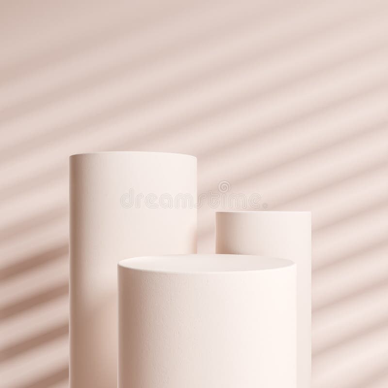 Three White Columns on Light Background, Mockup for Product Display ...