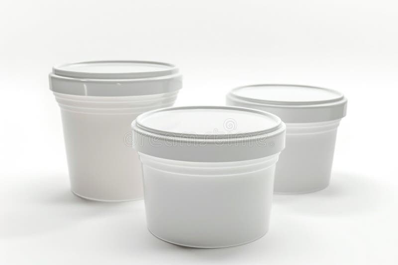 Three White Containers Lids Placed Surface Stock Photos - Free ...