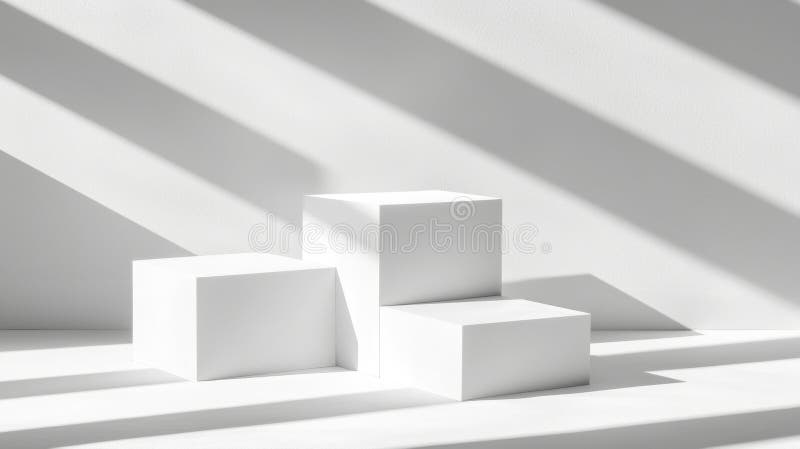 Three White Cubes Arranged in a Triangular Formation, Casting Shadows ...