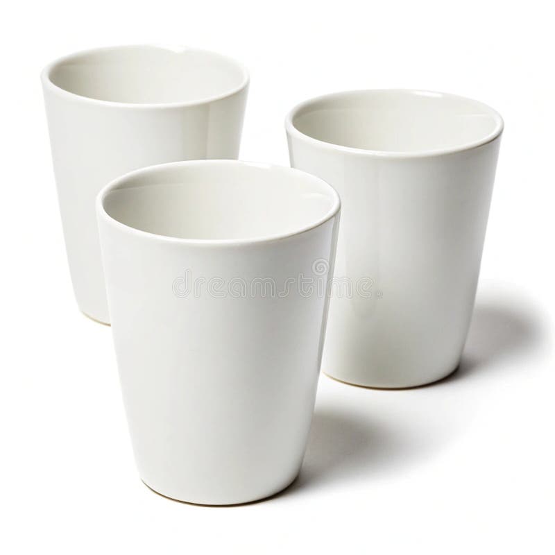 Three White Cups Isolated on White Background Stock Illustration ...