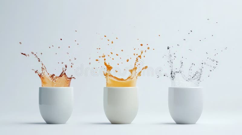 Three White Cups Overflowing with Bright Orange Liquid Creating a ...