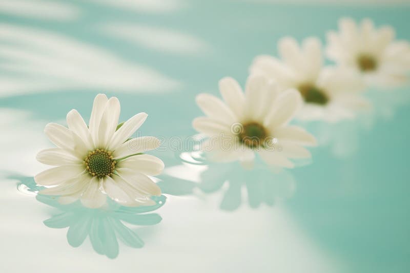 Three White Daisies Floating on the Surface of a Pool of Water Stock ...