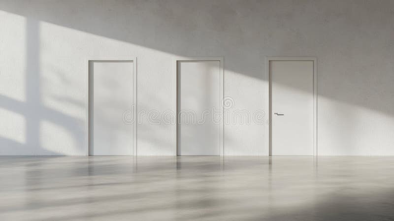 Three White Doors in a Modern Interior with Light and Shadow Stock ...