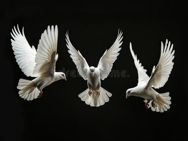 Three White Doves Flying in the Air Stock Photo - Image of animal, wing ...