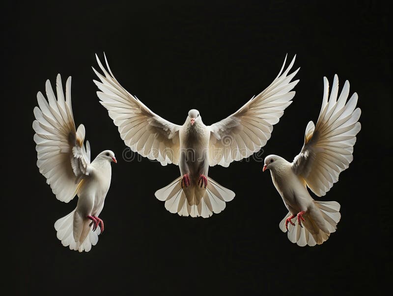 Three White Doves Flying in the Air Stock Image - Image of dive ...