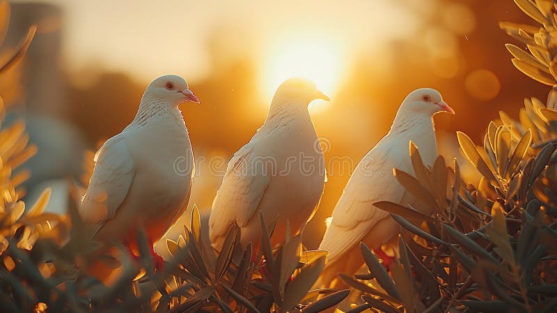 Three White Doves at Sunset Stock Illustration - Illustration of beauty ...