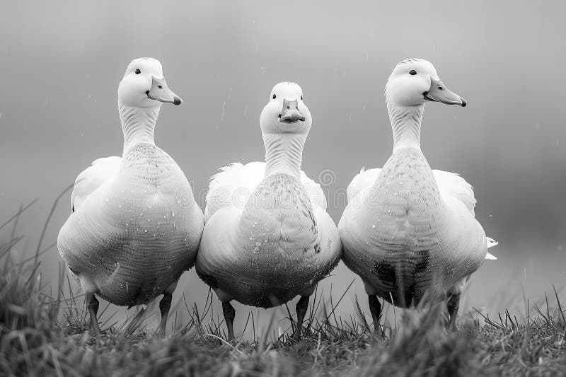Three White Ducks Standing on the Grass, Professional Photography, High ...