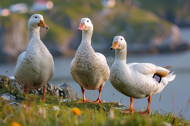 Three White Ducks Standing on the Grass, Professional Photography, High ...