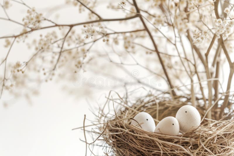 Three White Eggs Sit in Nest, Three White Eggs in Nest Stock Photo ...