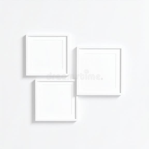 Three White Empty Square Frames Hanging on a White Wall in Minimalist ...
