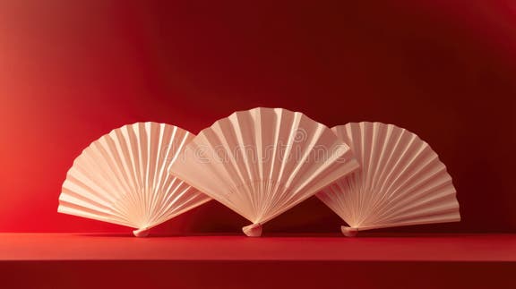 Three White Fans on Red Shelf Stock Image - Image of fashion, generated ...