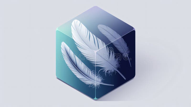 Three White Feathers Inside a Cube, Abstract Good Resolution Stock ...