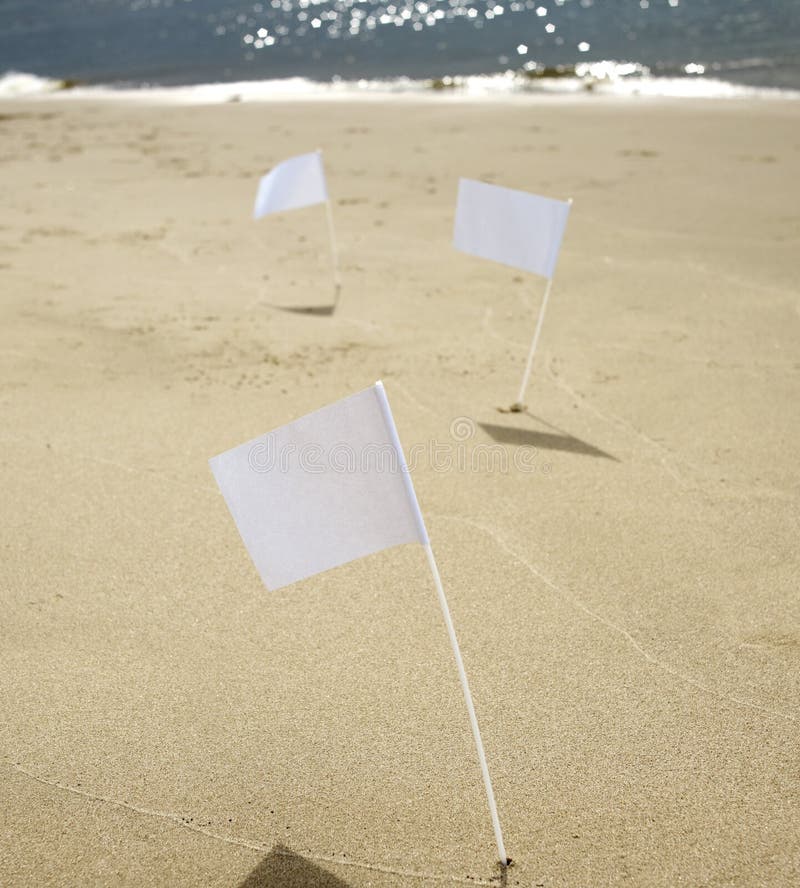 Three White Flags at the Beach Stock Image - Image of ocean, message ...