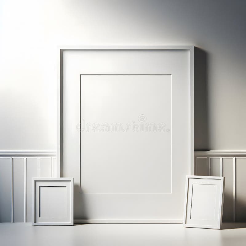 Three White Frames of Varying Sizes Against a White Wall. Minimalist ...