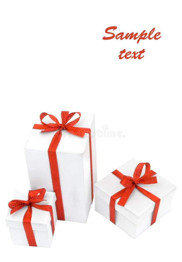 Three White Gift Boxes with Red Bows Stock Image - Image of birthday ...