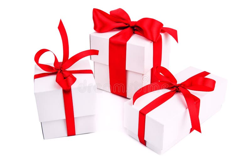 Three Red Ribbon Gift Boxes Stock Photo - Image of celebrations ...